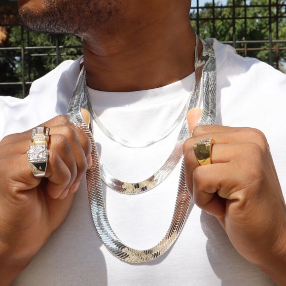 TB CHAIN COLLECTION | Jewelry | 9mm New Silver Plated Herringbone Chain ...